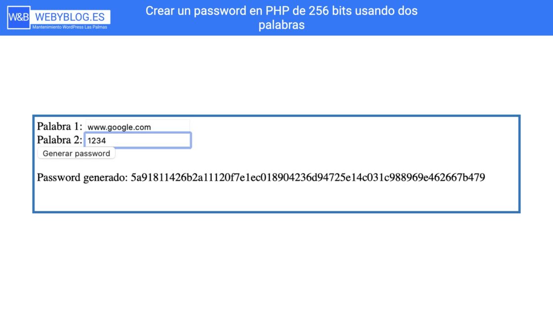 Crear Un Password En Php De 256 Bits Usando Dos Palabras